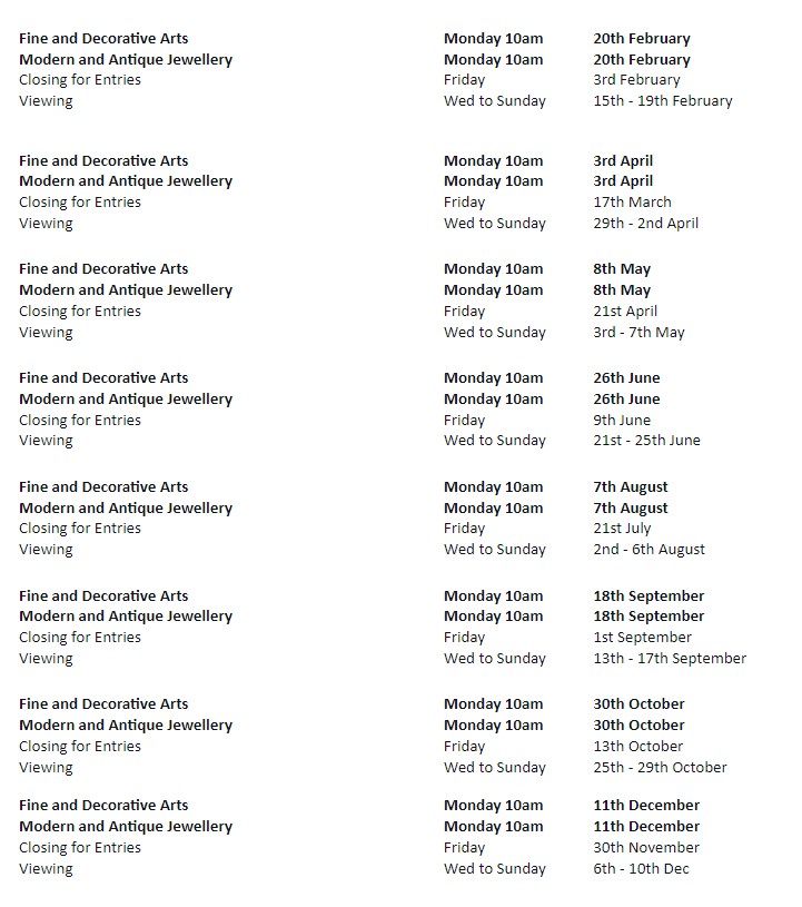 Our Auction Schedule with sale and viewing dates
