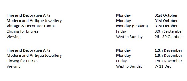 Our Auction Schedule with sale and viewing dates